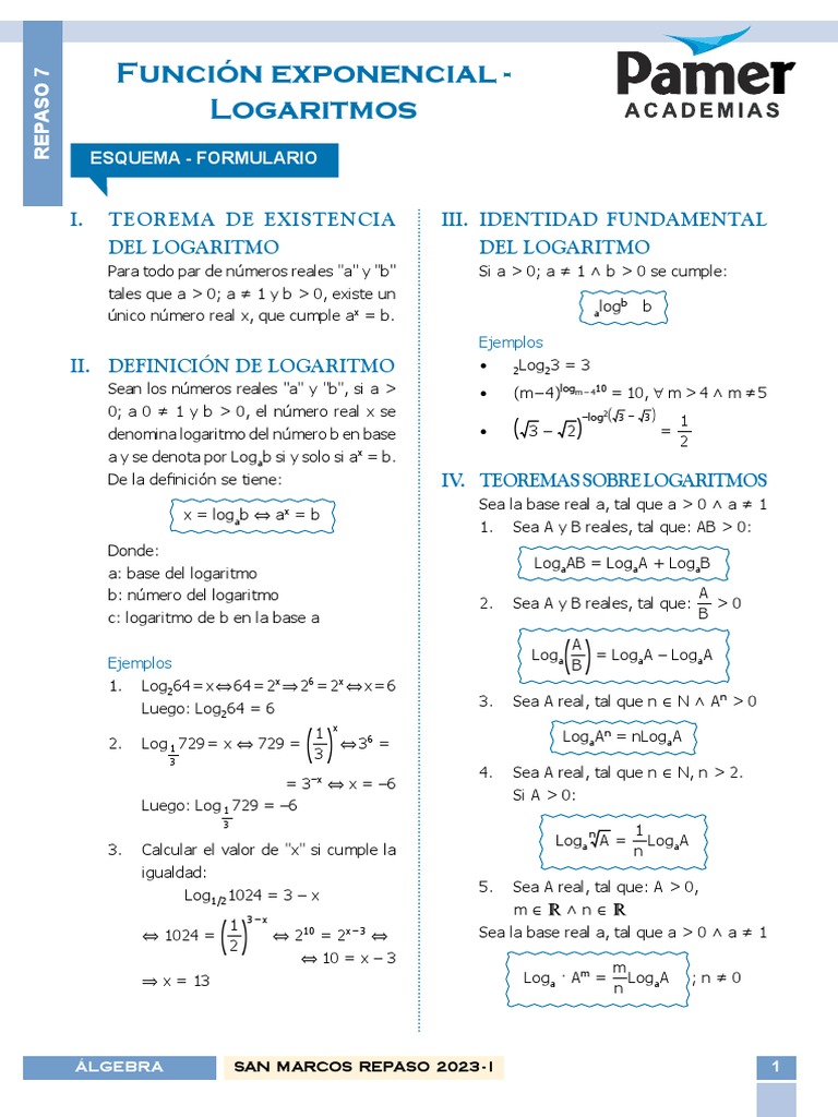 Algebra - R7 - Función Exponencial - Logaritmos | PDF | Logaritmo | Decibel
