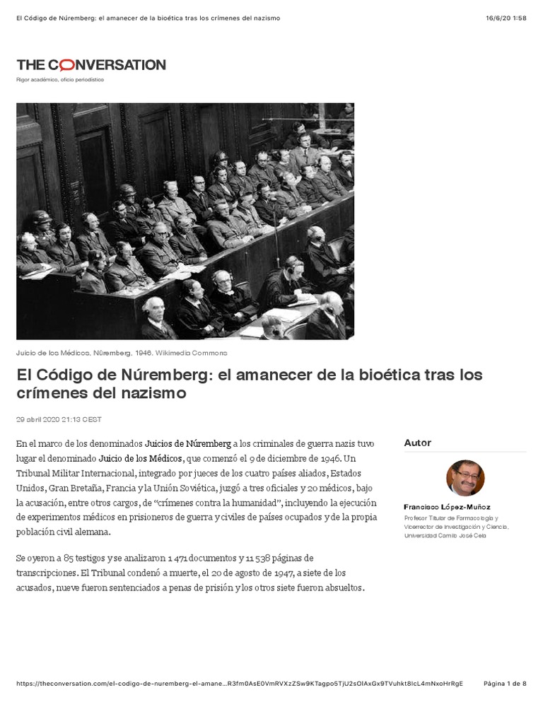 El Código de Núremberg: El Amanecer de La Bioética Tras Los Crímenes Del Nazismo | PDF | Juicios ...
