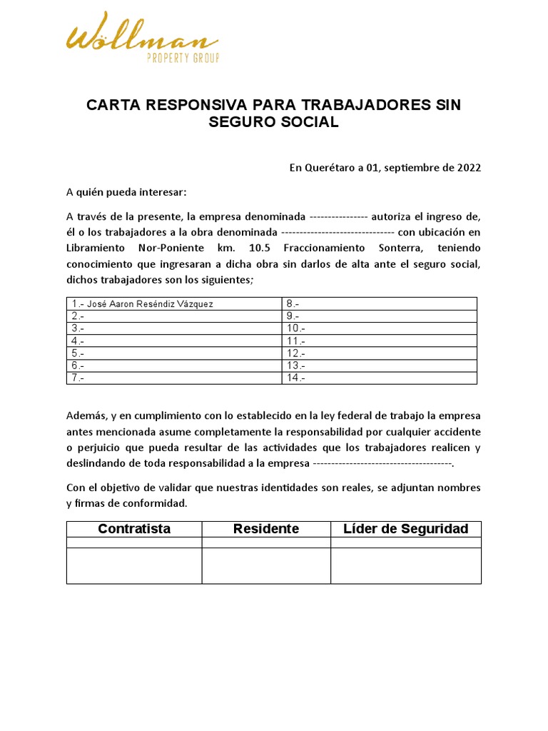 Carta Responsiva Laboral | PDF