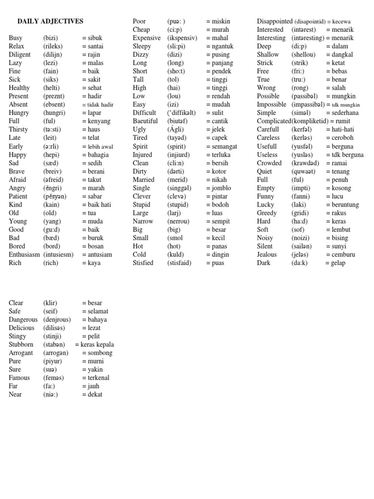 Adjective Noun Pdf Equipment Food And Drink Preparation