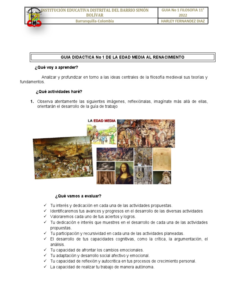 Guia 1 La Edad Media 11° 2022 | PDF | Renacimiento | Materialismo