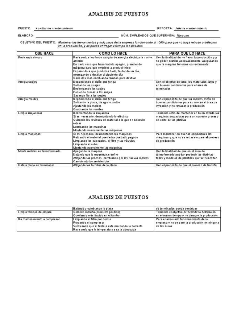 Análisis Puesto Auxiliar de Mantenimiento | PDF | Ciencias fisicas