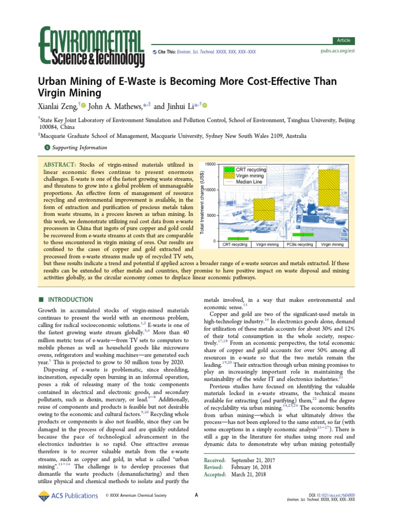 Urban Mining of E-Waste Is Becoming More Cost-Effective Than Virgin Mining (Environmental ...