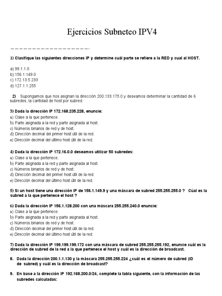 Ejercicios de Subneteo IPv4 | PDF | Dirección IP | Enrutamiento
