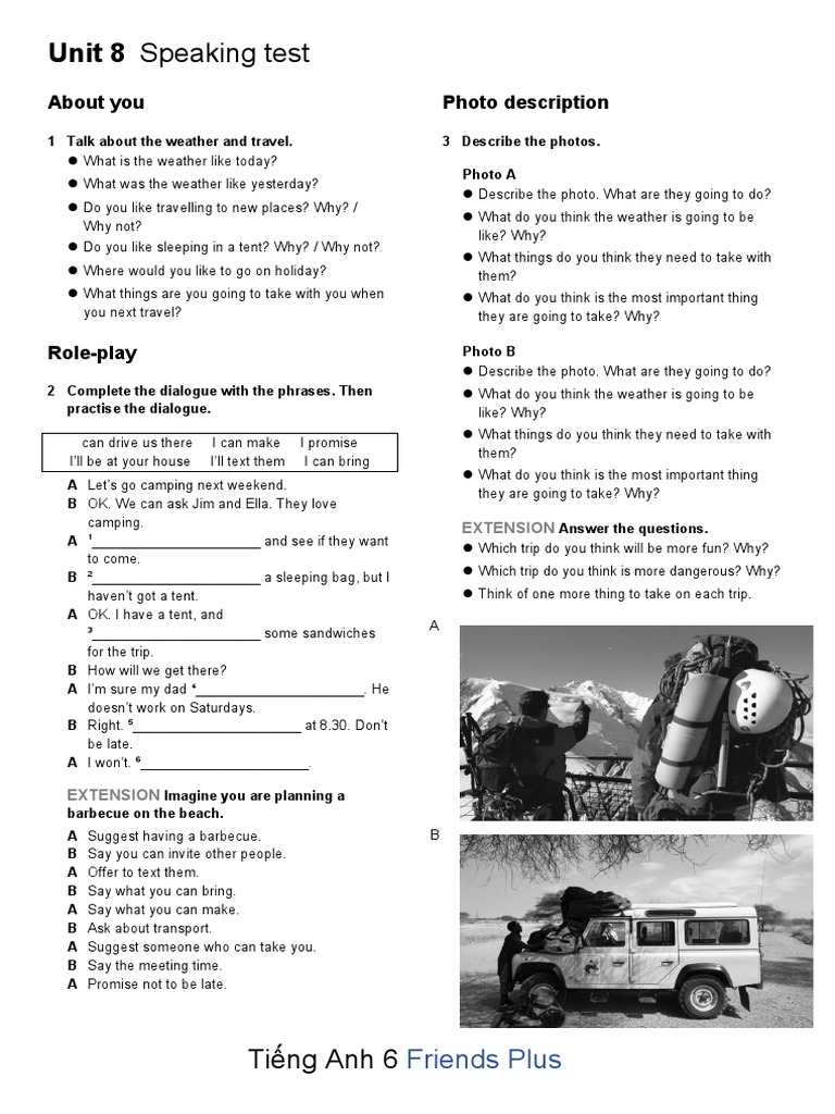 Anh 6 Friend Plus Unit Test Unit 8 Speaking Test Pdf Language Arts