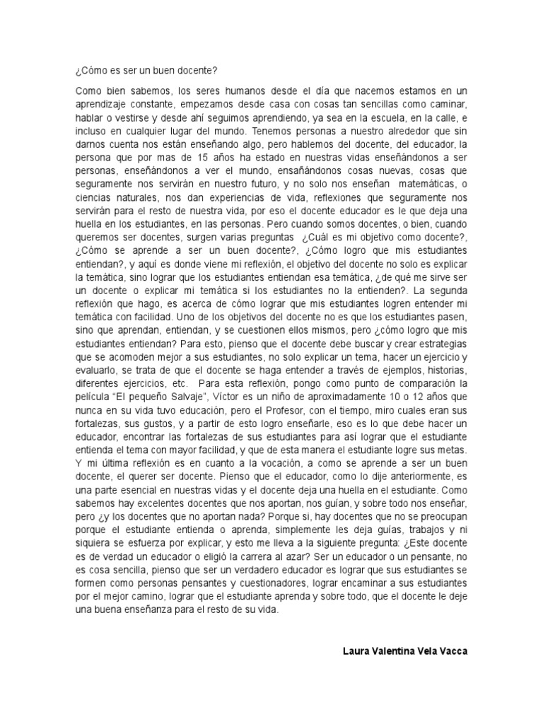 Reflexion Como Es Ser Un Buen Docente | PDF | Enseñando | Maestros