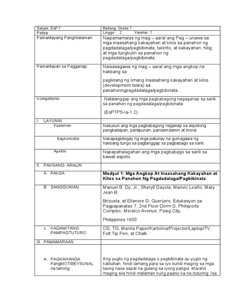 Lesson Plan - EsP7 - Q1 - Session2 | PDF
