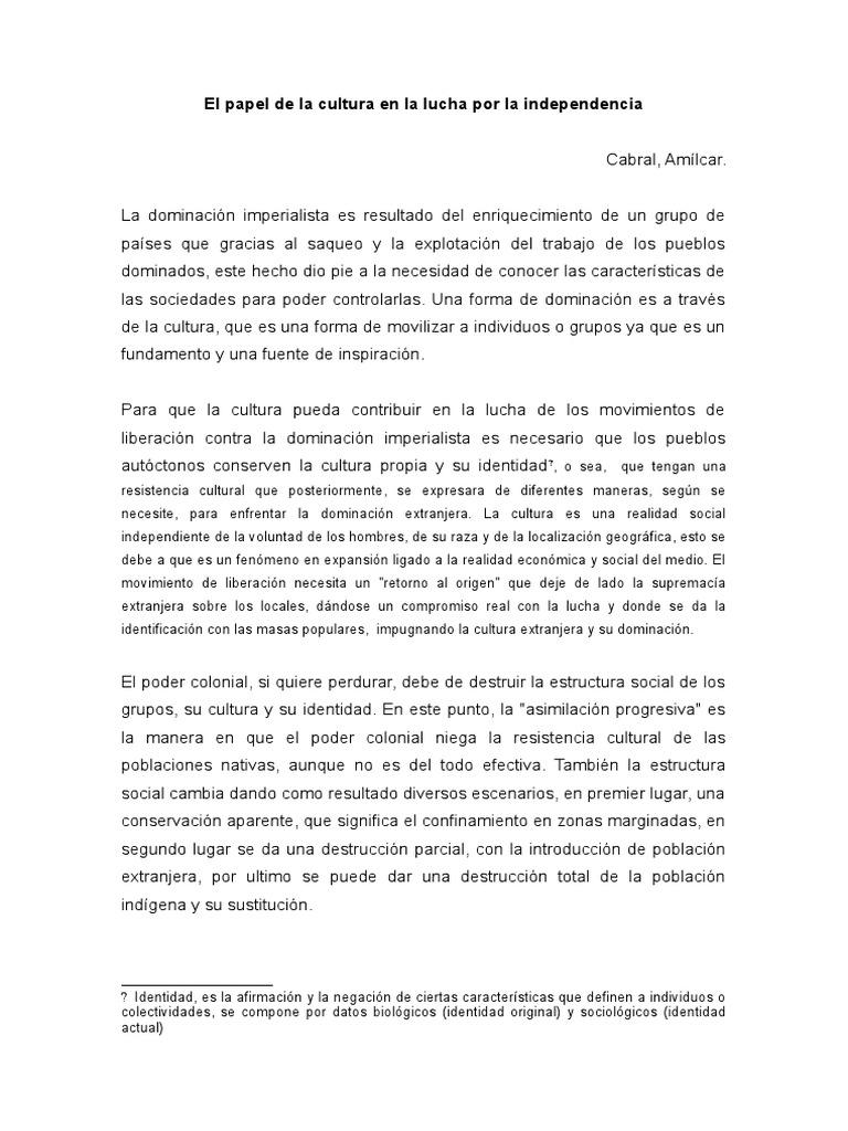 El Papel de La Cultura en La Lucha Por La Independencia | PDF ... El Papel de La Cultura en La Lucha Por La Independencia | PDF ...