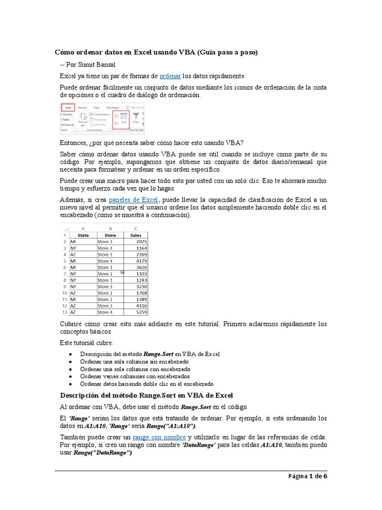 Cómo Ordenar Datos en Excel Usando VBA | PDF | Microsoft Excel | Gestión de tecnología de la ...
