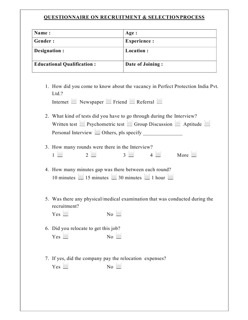 Questionnaire on Recruitment and Selection