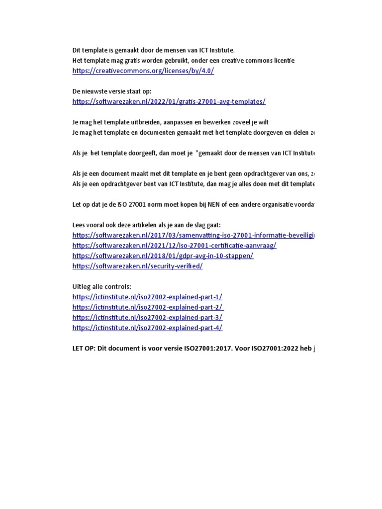 Gratis Template Verklaring Van Toepasselijkheid 2017 | PDF