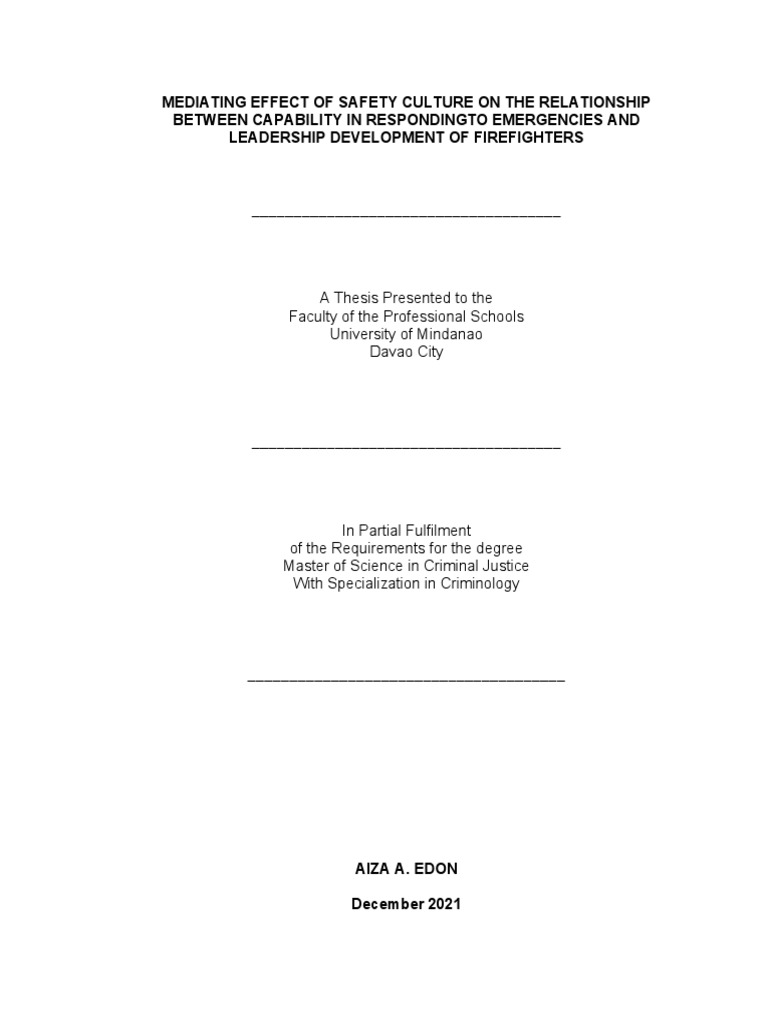 Mediating Effect of Safety Culture On The Relationship Between Capability in Respondingto ...