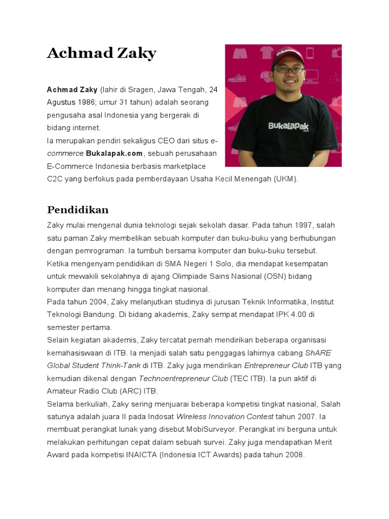 Kisah Sukses - Achmad Zaky (Bukalapak) | PDF
