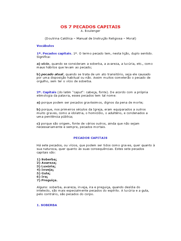 Entendendo os Sete Pecados Capitais | PDF | Pecado | Sete Pecados Capitais