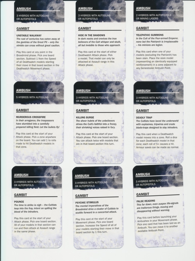 Deathwath Overkill - Ambush Cards | PDF