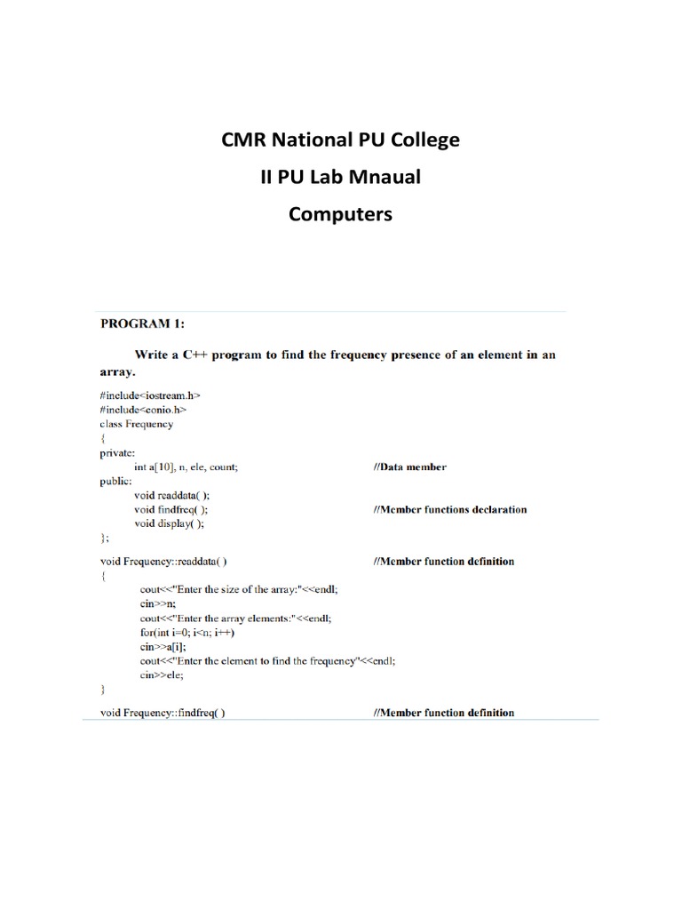 Computer II PUC Lab Manual | PDF