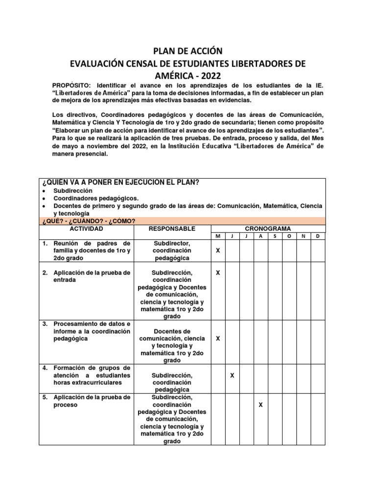 Plan de Acción Ece 2022 | PDF | Enseñando | Aprendizaje
