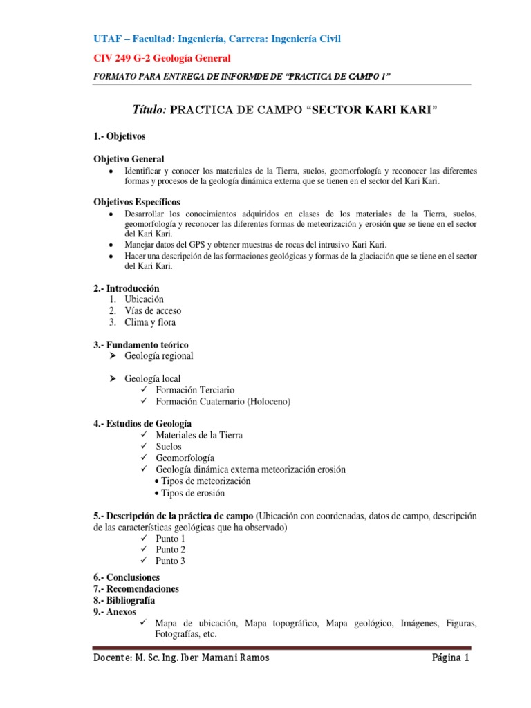 Formato Informe Practica - de Campo 1 | PDF