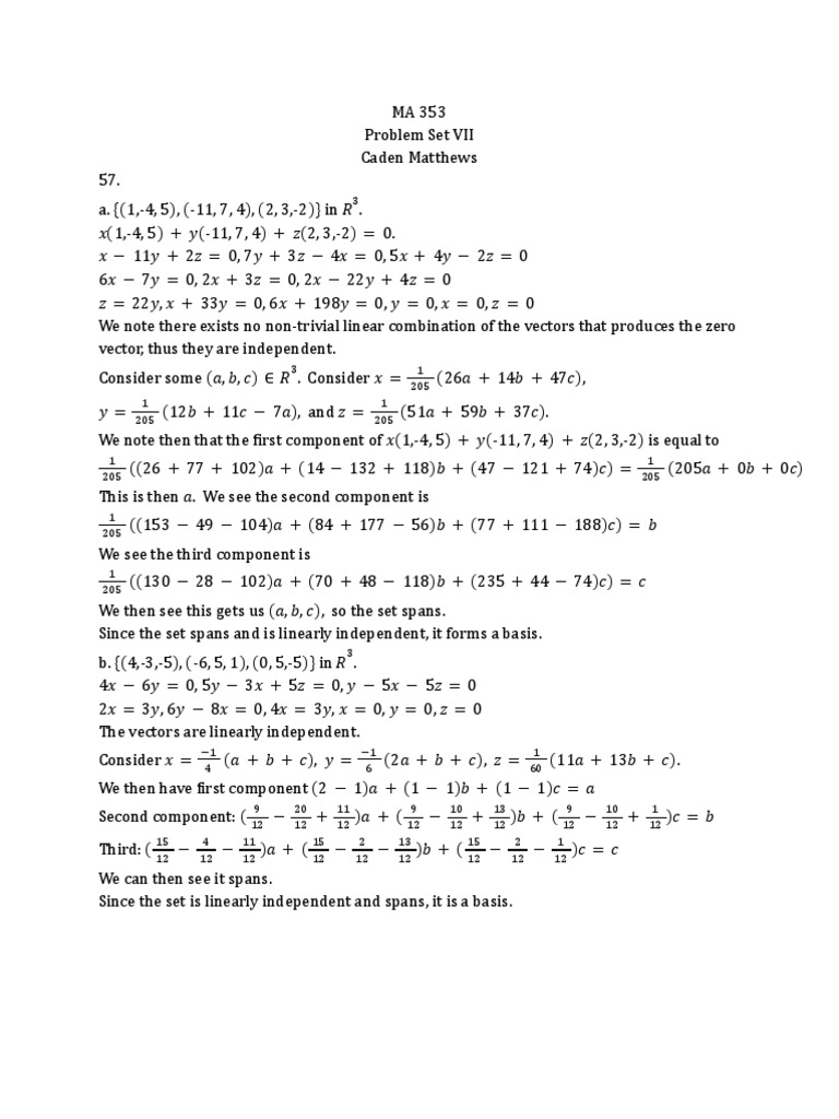 MA 353 Problem Set 7 | PDF | Basis (Linear Algebra) | Function (Mathematics)
