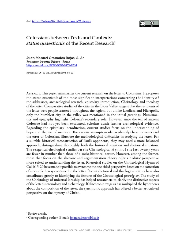 Colossians Between Texts and Contexts | PDF