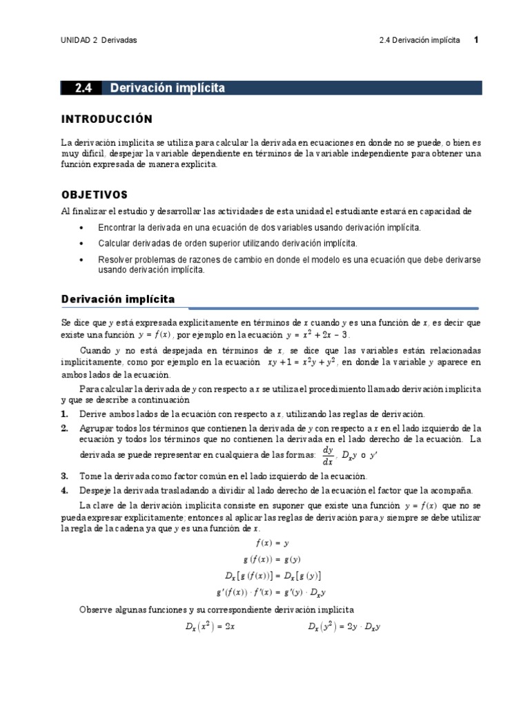 2.4 Derivacion Implicita | PDF | Derivado | Ecuaciones
