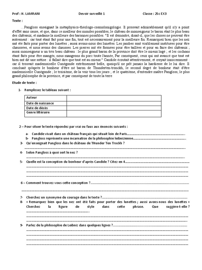 Analyse de "Candide" de Voltaire | PDF | Candide