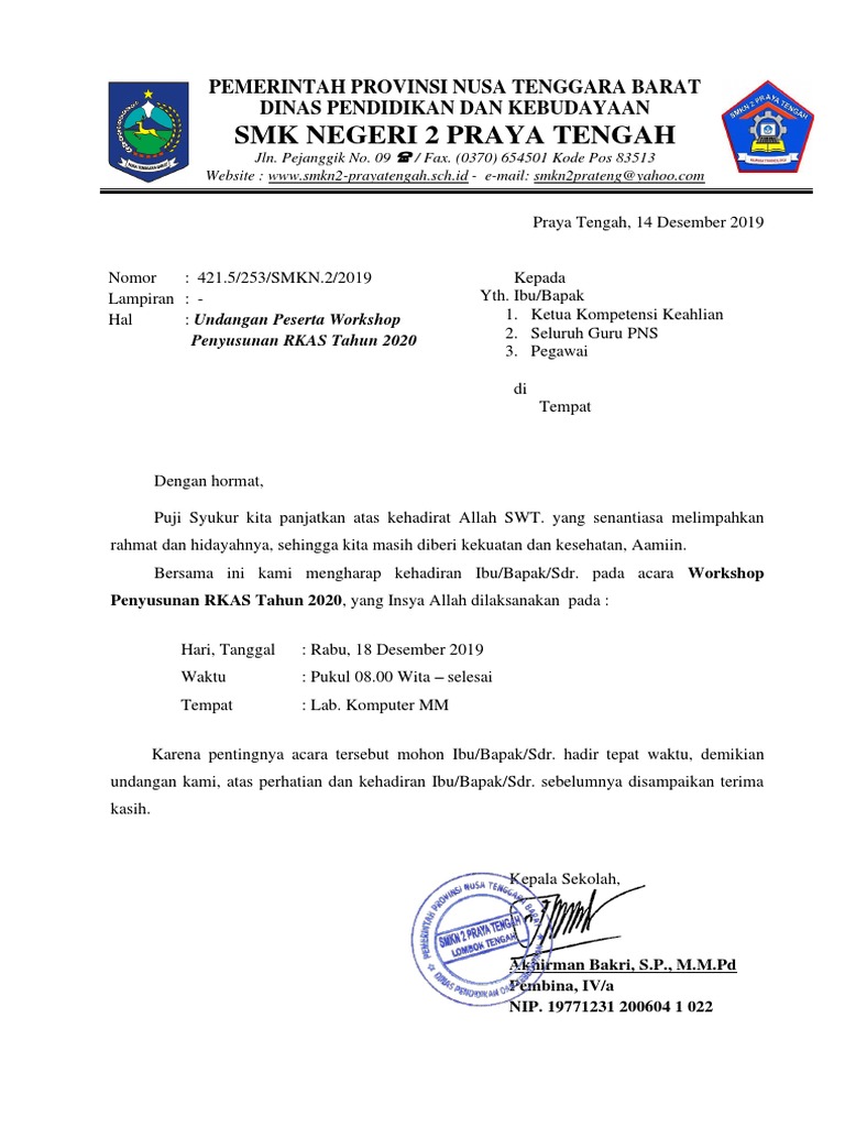 Surat Undangan Peserta Workshop Rkas | PDF