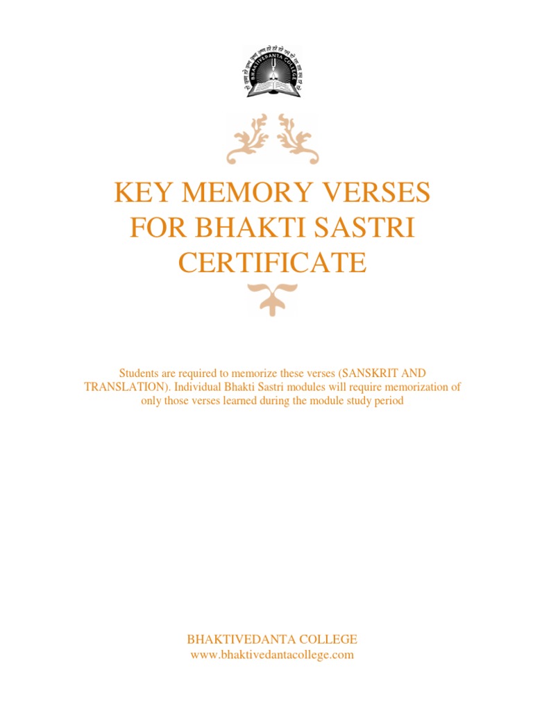 Bhakti Sastri Key Memory Verses | PDF | Bhakti | Brahman