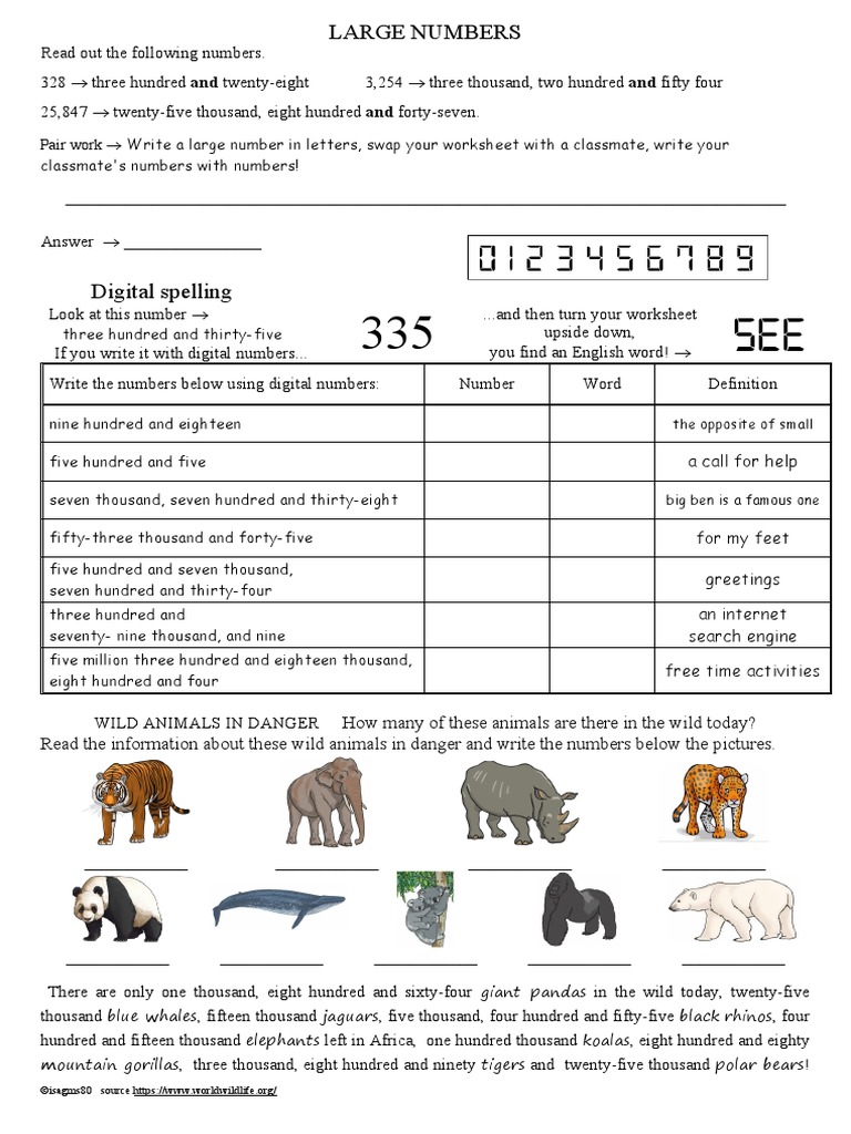 Large Numbers Worksheet Templates Layouts - 105636 | PDF | Mammals