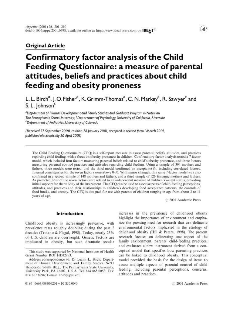 Child Feeding Questionnaire Factor Analysis | PDF | Errors And ...