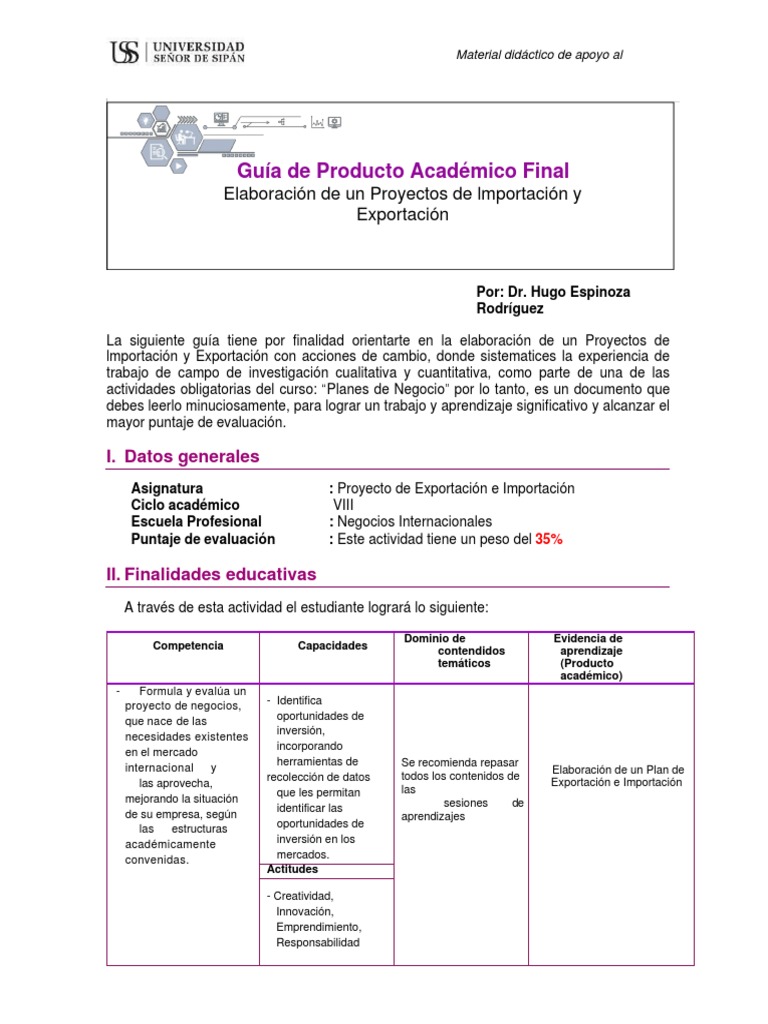 Guía de Producto Académico Final. Proyectos de Exportación e Importación. | Descargar gratis PDF ...