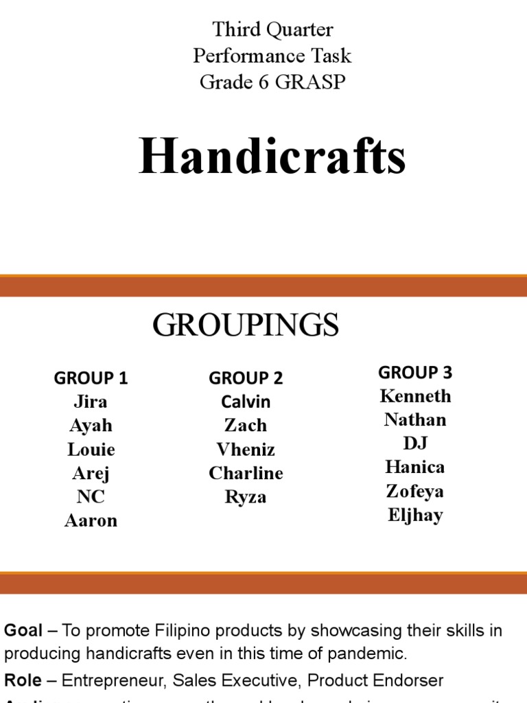 Third Quarter Performance Task Grade 6 GRASP: Handicrafts | PDF