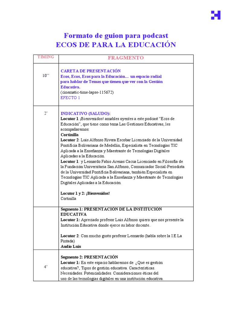 Formato Guion Podcast | PDF | Maestros | Globalización