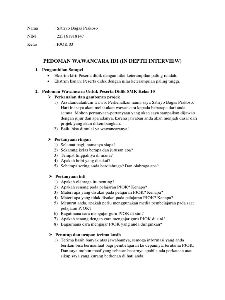 Pedoman Wawancara IDI Design Thinking | PDF