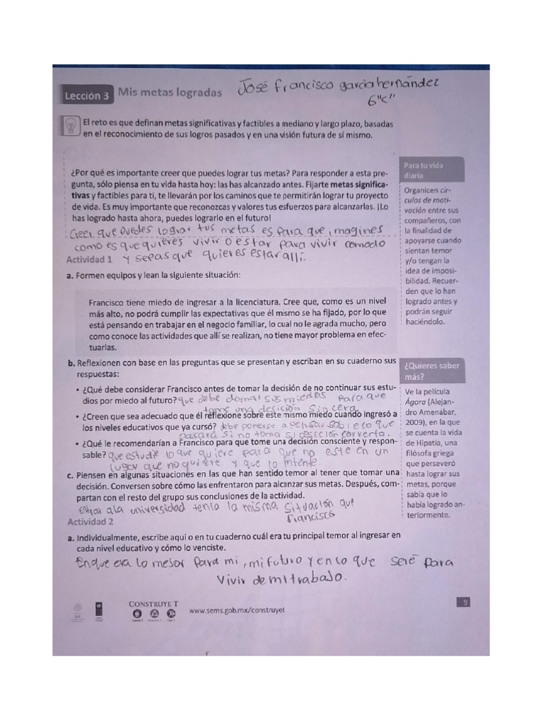 Actividad Socioemocional Mis Metas Logradas | PDF