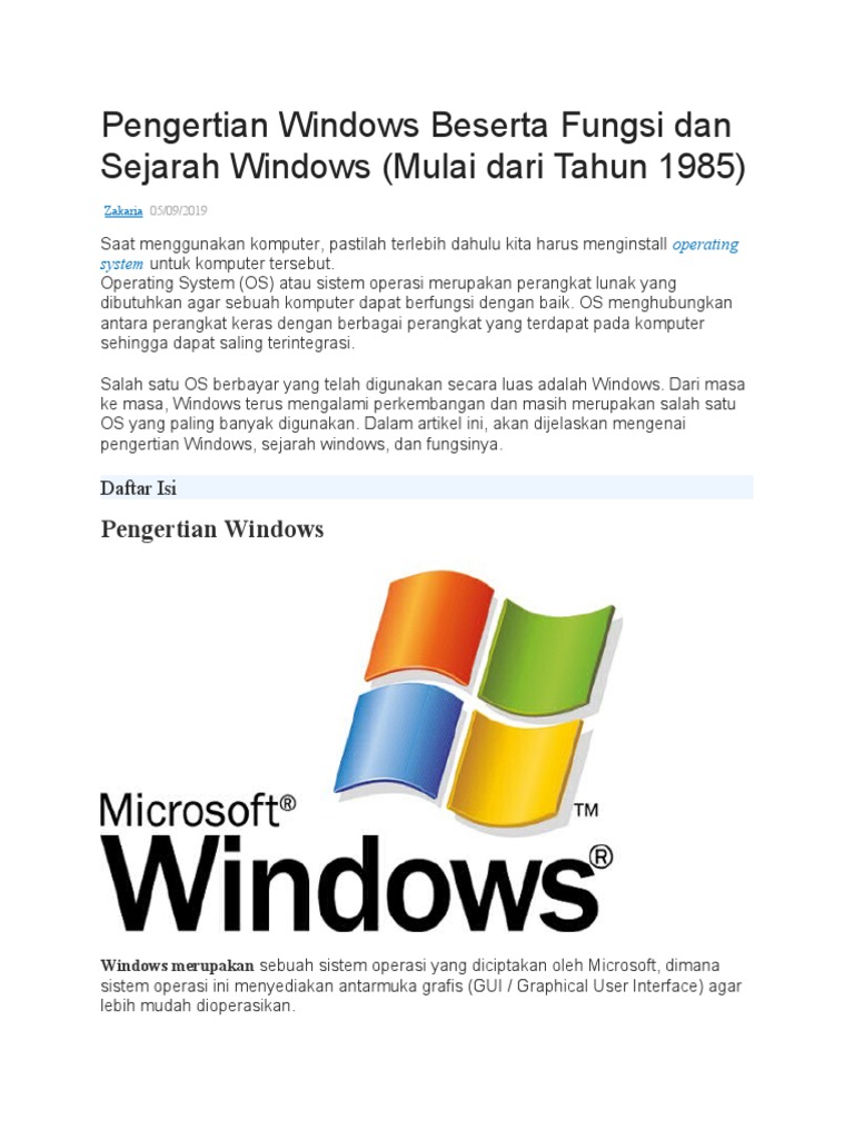 Pengertian Windows Beserta Fungsi Dan Sejarah Windows | PDF