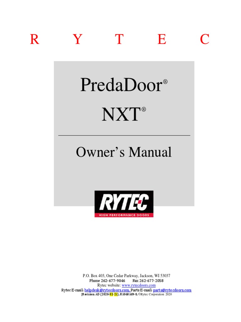 PredaDoor NXT Owner's (Rev-AD 02-01-20) | PDF | Legal Liability | Door