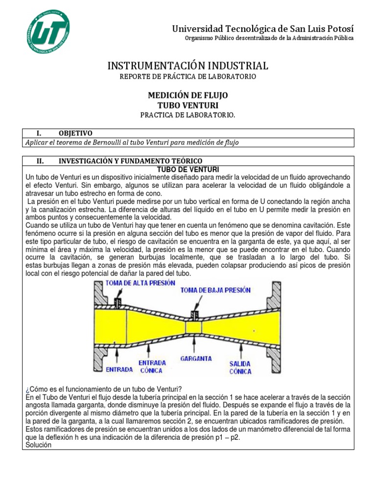 Tubo Venturi | PDF | Presión | Ingeniería Química