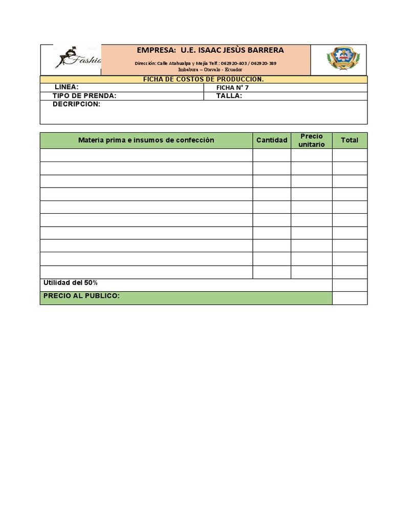 Ficha de Costos | PDF