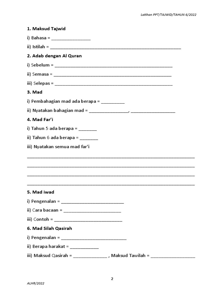Latihan PPT 2022 Tajwid | PDF