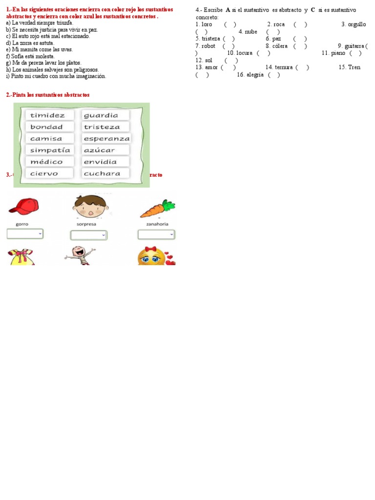 Reconocen Los Sustantivos Concretos y Abstractos | PDF