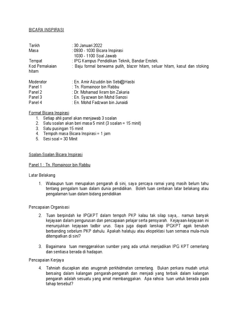 Soalan Bicara Inspirasi | PDF | Bisnis | Pengembangan Diri