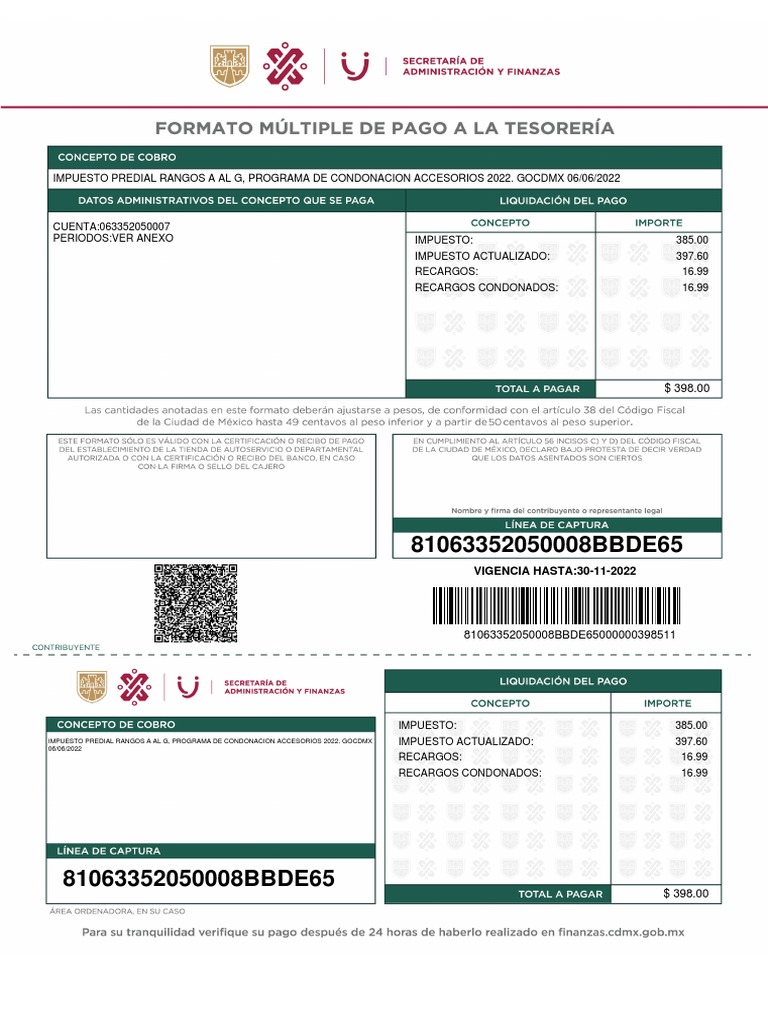 Formato Múltiple de Pago de La Tesorería VER ANEXO | PDF