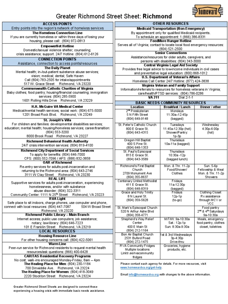 Richmond StreetSheet Revised | PDF | Homelessness | Veteran