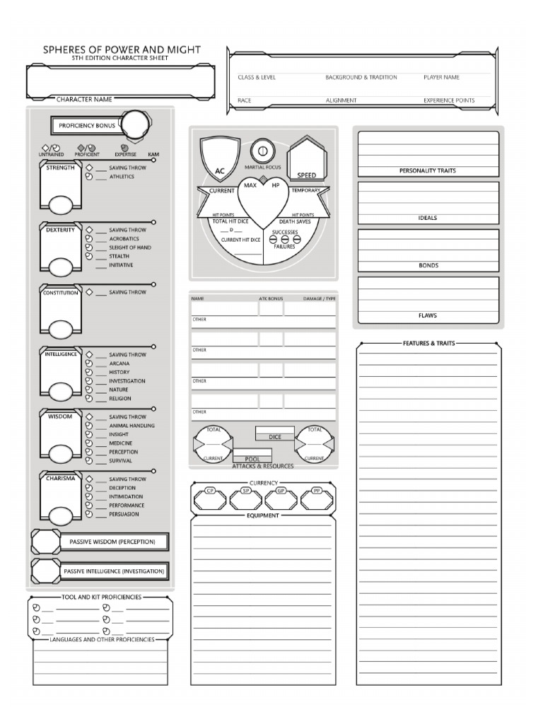 5 e Character Sheets | PDF