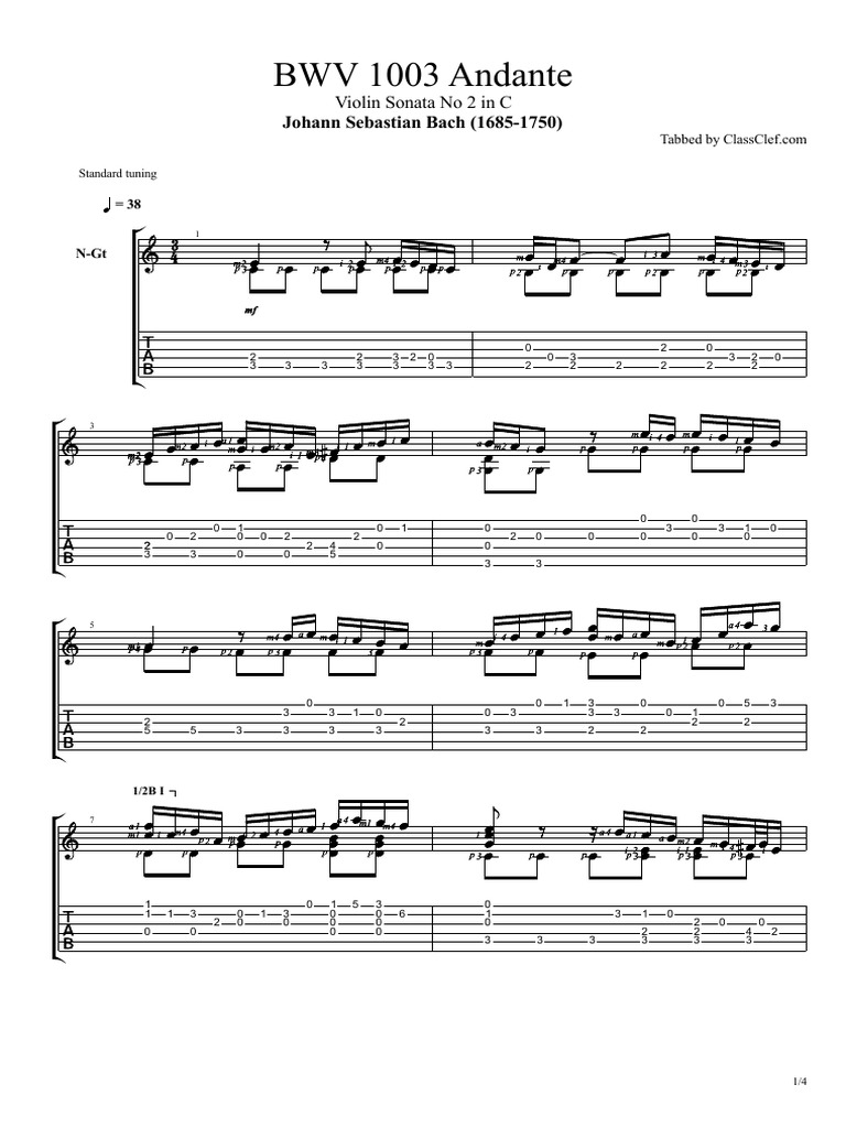 BWV 1003 Andante by Johann Sebastian Bach | PDF | Church Music | Public ...
