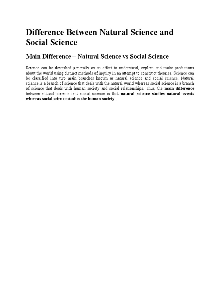 Understanding the Distinctions: A Comparison of Natural Science and ...