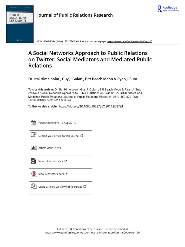 A Social Networks Approach To Public Relations On Twitter Social ...