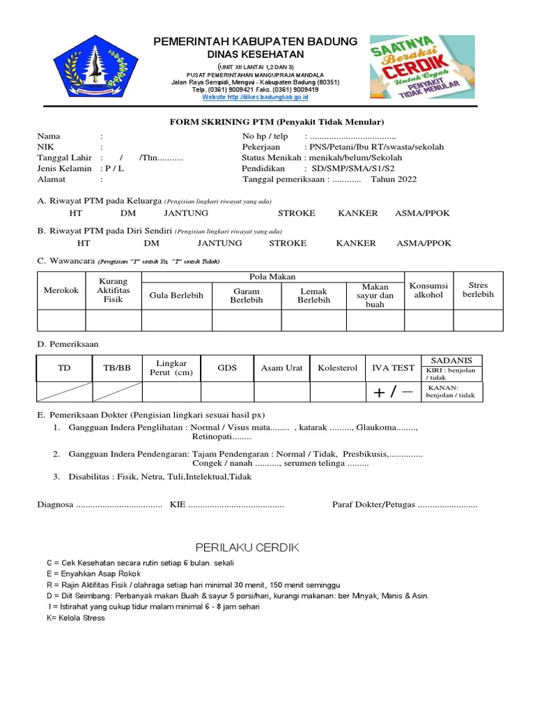 Form Skrining PTM Badung | PDF