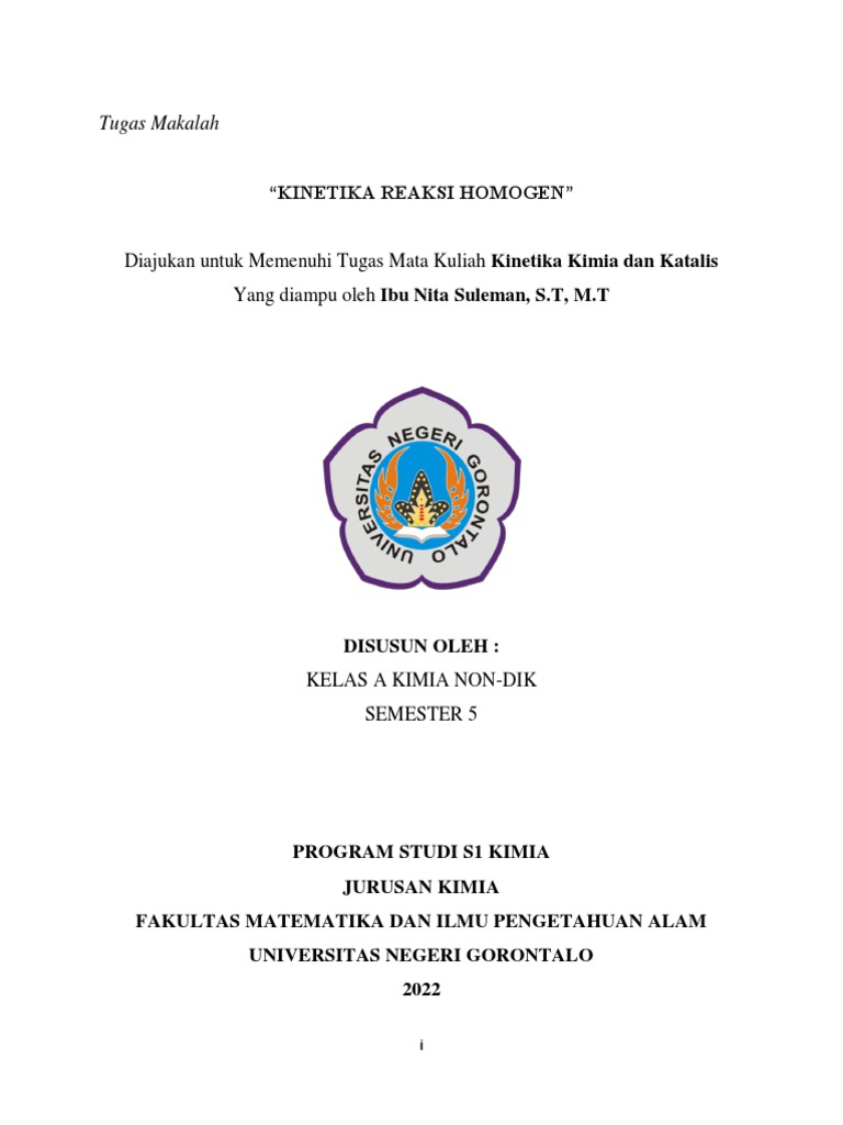 Makalah Kel. 1,2,3 - Kinetika Reaksi Homogen | PDF | Sains & Matematika